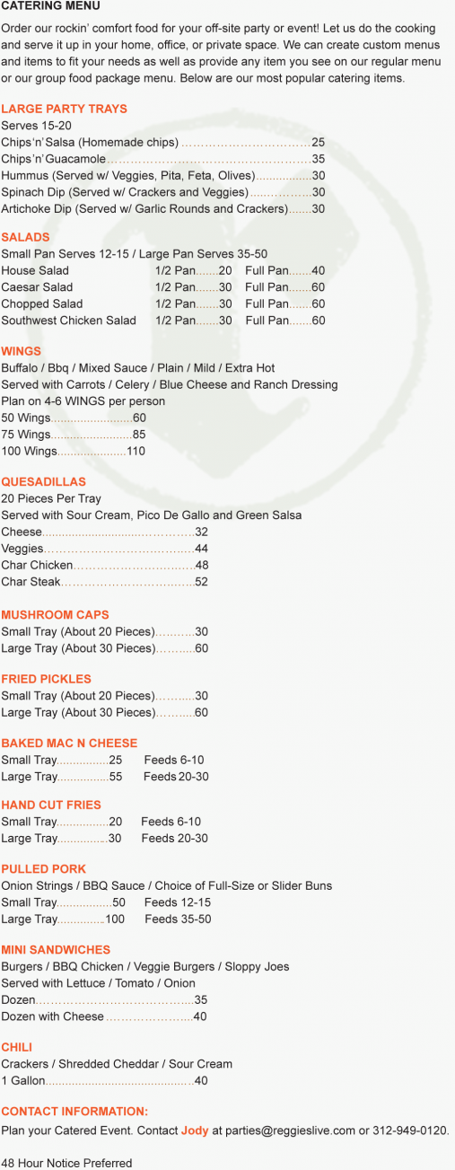 Menu - Reggies Chicago